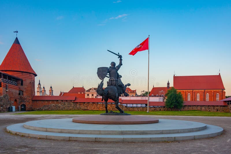 Sunrise View of Vytis Monument and the Castle in Kaunas, Lithuan ...