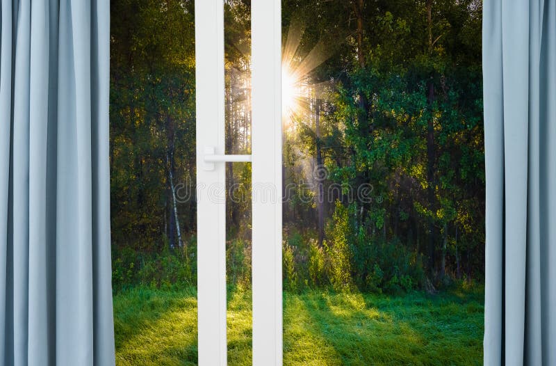 Sunrise View from the Window Stock Image - Image of lawn, light: 71186221