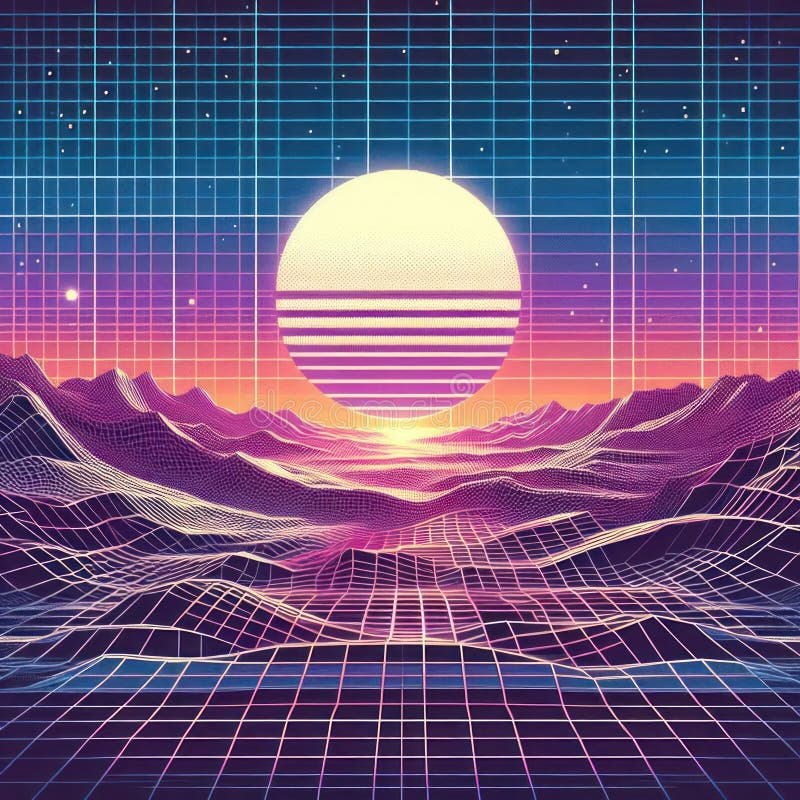 Sunrise in Virtual Retro Style. Stock Image - Image of vaporwave ...