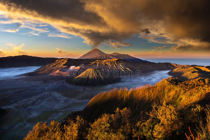Sunrise at Volcano Bromo, Java Stock Photo - Image of nature, island ...