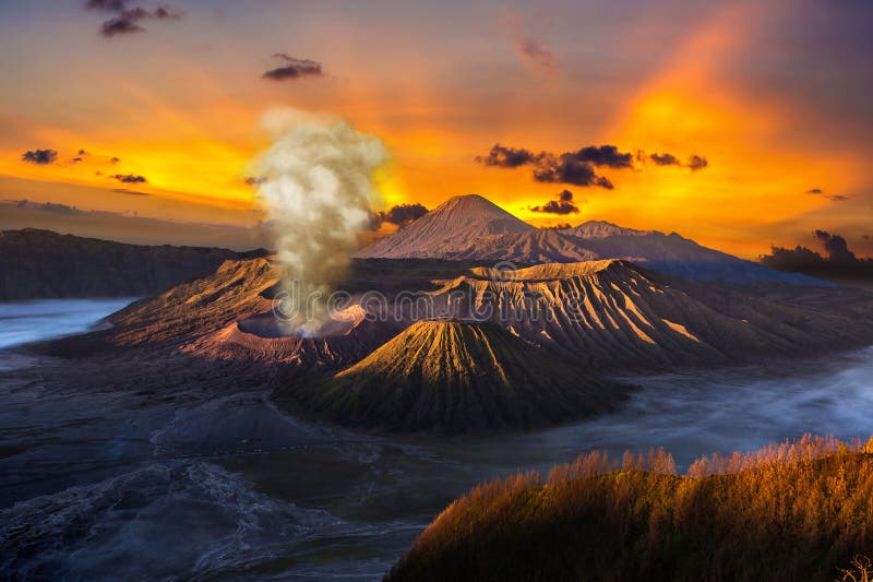 Sunrise at Volcano Bromo, Java Stock Photo - Image of trekking, vulcano ...