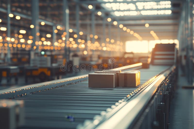 Sunrise at a Warehouse with an Automatic Package Sorting Conveyor Stock ...