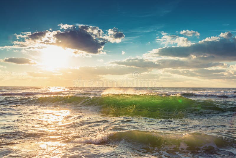Sunrise Wave. Ocean Waves Crashing Onto the Shore Stock Photo - Image ...