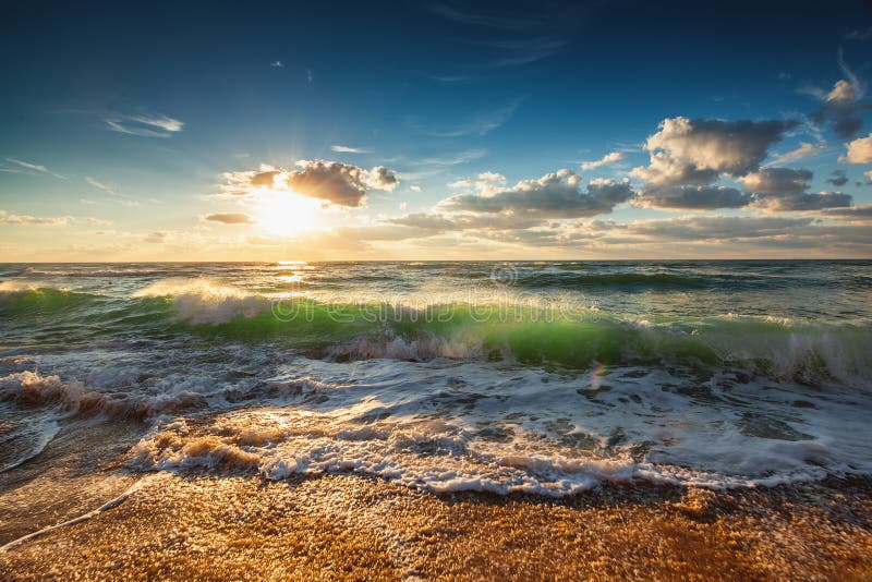 Sunrise Wave stock image. Image of clouds, panoramic - 76917841