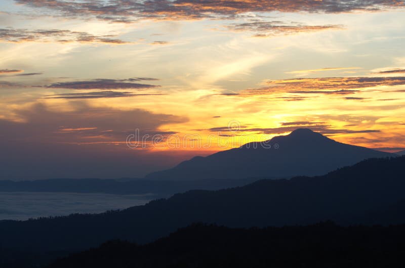 Sunrise at West Java Volcanoes, Indonesia Stock Image - Image of ...