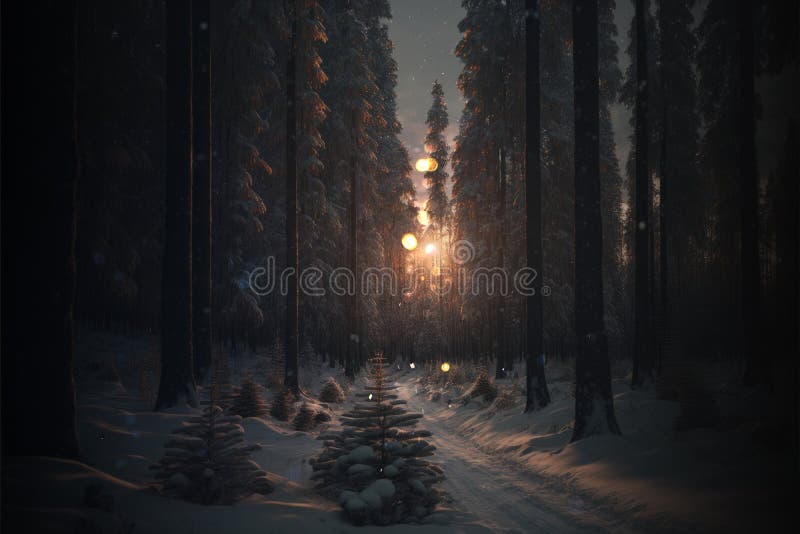 Sunrise in a Winter Forest Aesthetic Background, Witchcraft Magic ...