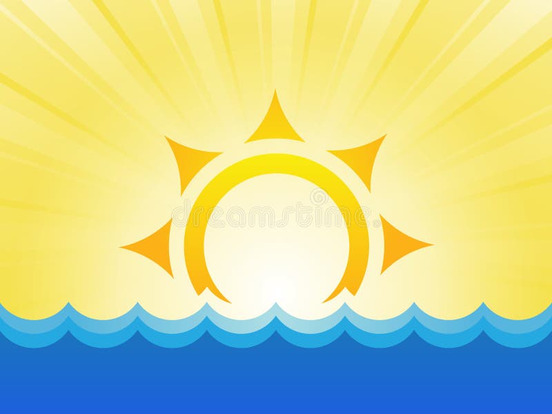 Watercolor Vector Rising Sun with Sea Waves Stock Vector - Illustration ...