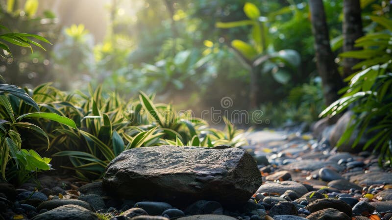 The Suns Rays Illuminate a Rock in the Jungle Environment Stock Photo ...