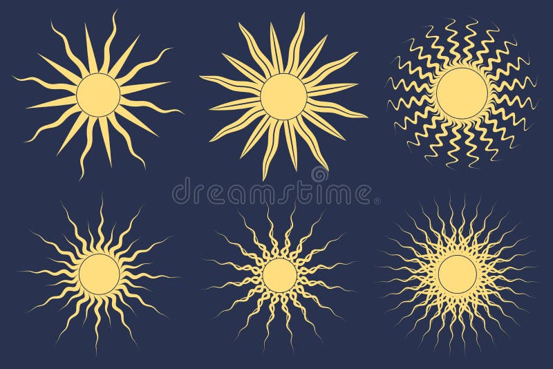 Suns with Symbolic Rays. stock vector. Illustration of bask - 73339528