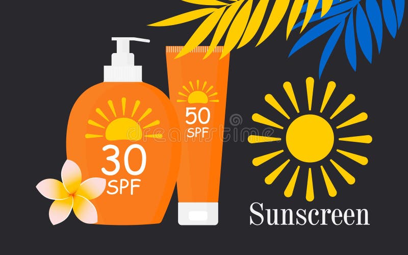 Tubes and Bottles of Sunscreens with Different SPF on a Black ...