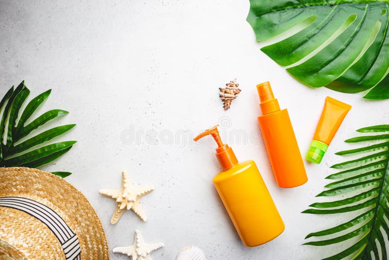 Sunscreen bottles on white stock photo. Image of skin - 183289354