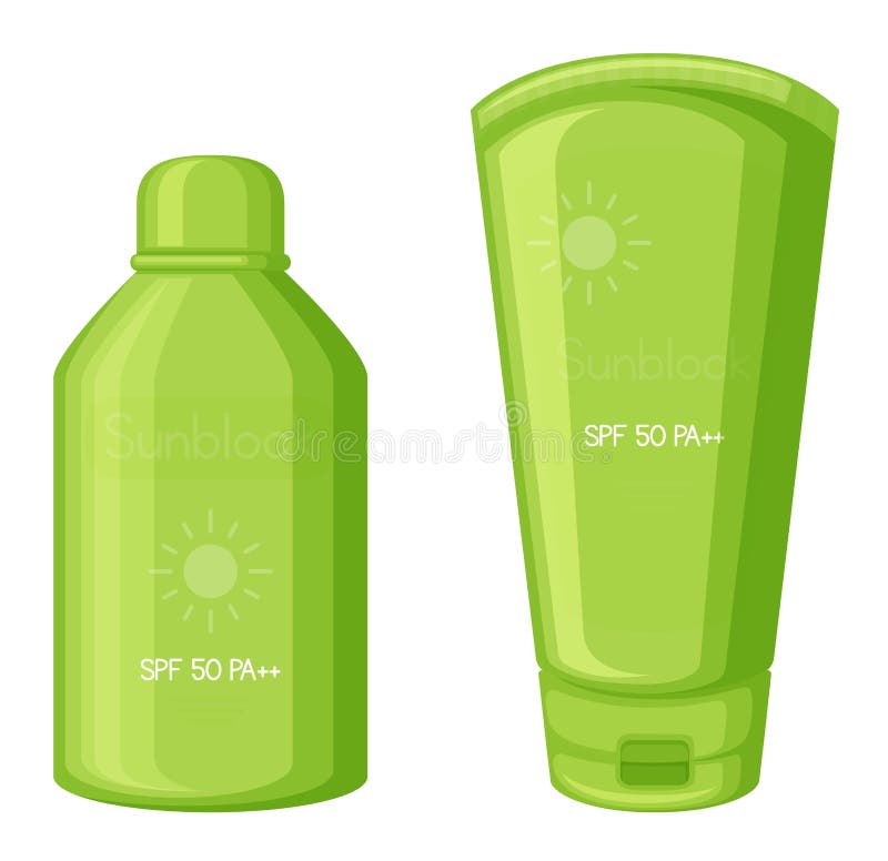 Sunscreen in Green Bottle and Tube Stock Illustration - Illustration of ...