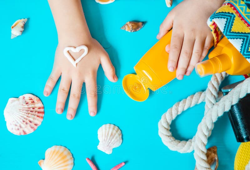 Sunscreen on the Hand of a Child. Selective Focus Stock Image - Image ...