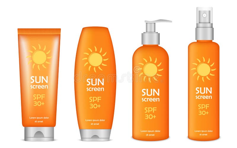 Sunscreen Icon Set, Realistic Style Stock Vector - Illustration of ...