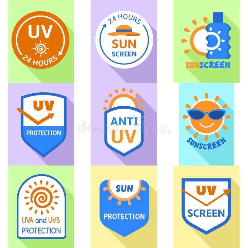 Sunscreen logo, flat style stock vector. Illustration of health - 150233615