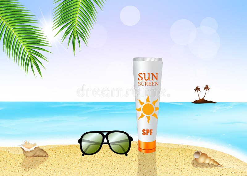 Sunscreen Protection on the Beach Stock Illustration - Illustration of ...