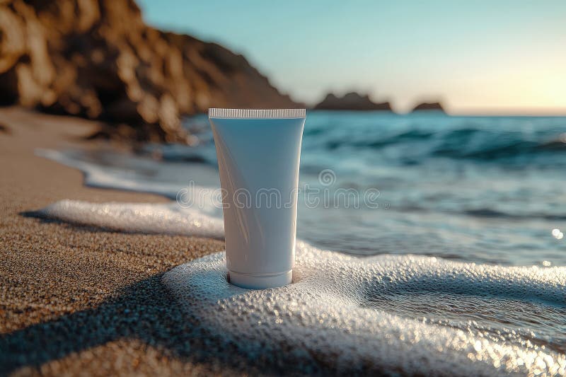 Sunscreen Tube on the Beach Stock Illustration - Illustration of foam ...