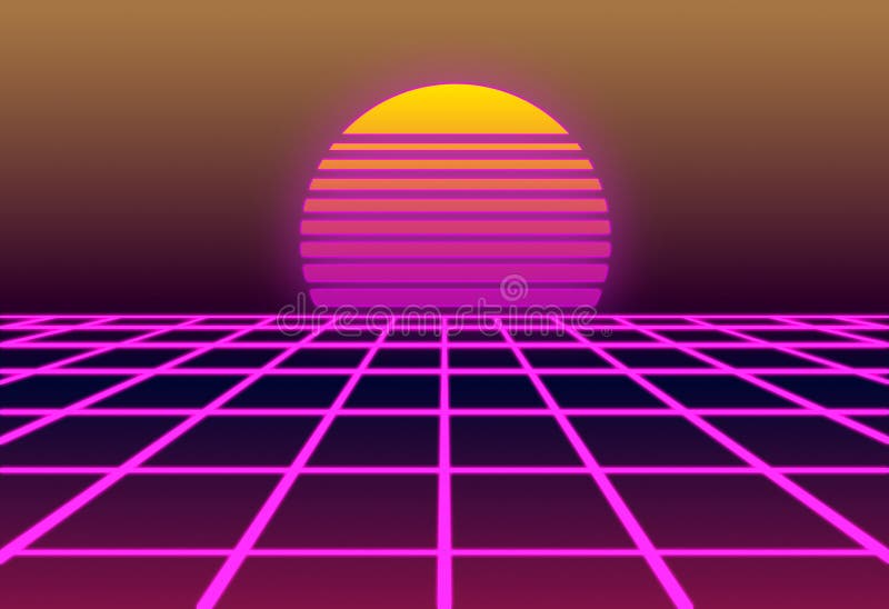 Abstract 80s Retro Sunset Background with Neon Glow Style Stock ...