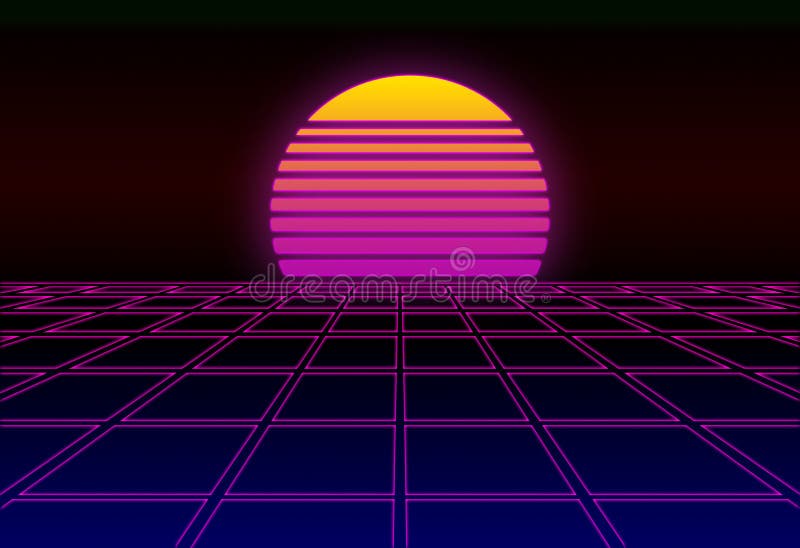Abstract 80s Retro Sunset Background with Neon Glow Style Stock ...