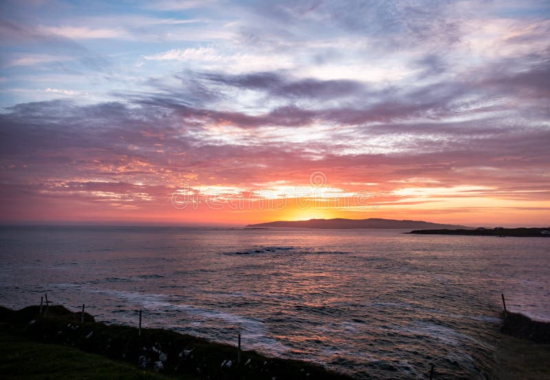 Sunset Above Aran Island - Arranmore - County Donegal, Ireland. Stock ...