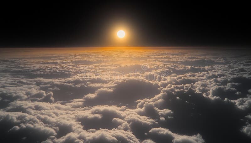 Sunset Above Clouds, Amazing Sunset View from Airplane Window, Glowing ...