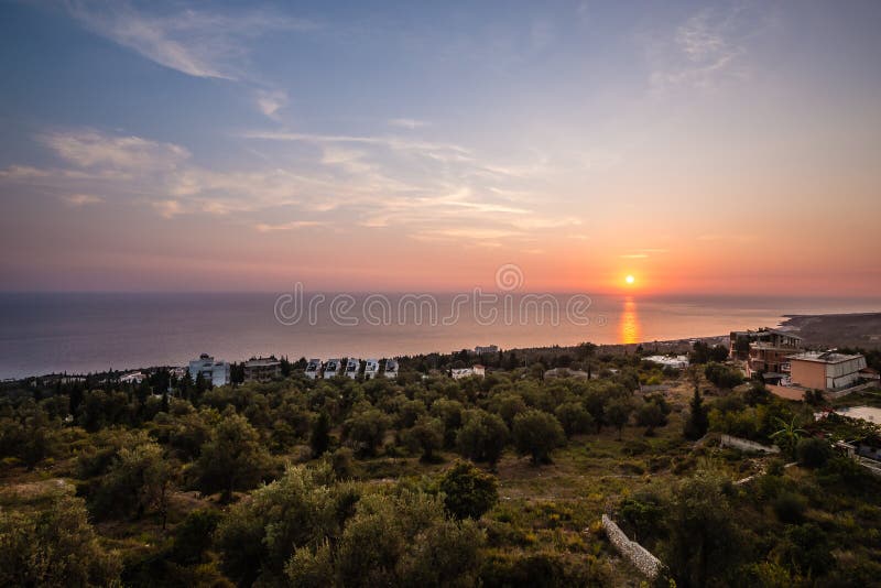 Sunset Above Dhermi Beach - Himarï¿½, Vlore, Albania Stock Photo ...
