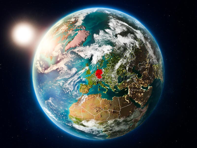 Germany with Sunset from Space Stock Illustration - Illustration of ...