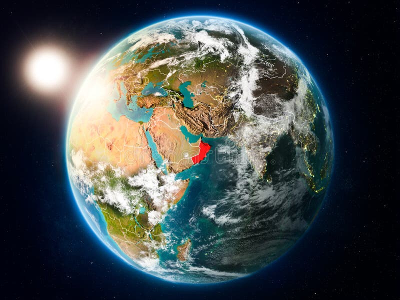 Oman with Sunset from Space Stock Illustration - Illustration of lights ...