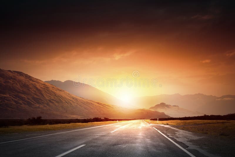 Sunset above road stock photo. Image of sunrise, outdoor - 56816380
