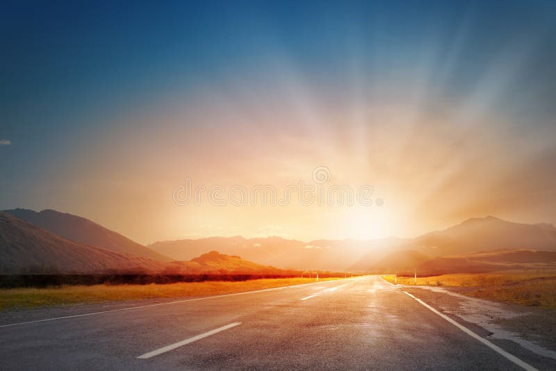 Sunset above road stock photo. Image of sunrise, outdoor - 56816380