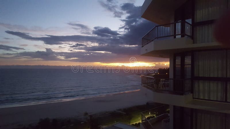 Sunset Across the Ocean at Coolangatta Beach, QLD Australia Stock Image ...