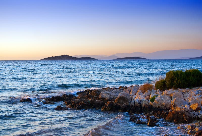 Sunset at Aegean Sea stock photo. Image of summer, beautiful - 15366324