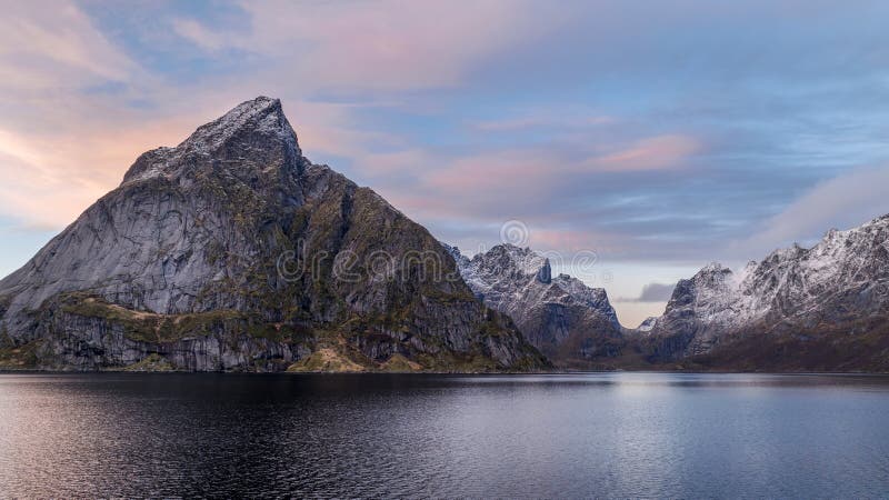 Sunset Aerial Panoramic View on Sharp Mountain Peaks of Lofoten Stock ...