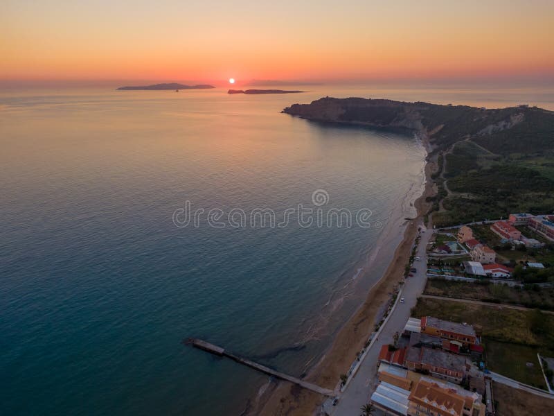 Sunset Aerial View of a Coastal Town Stock Image - Image of calm ...
