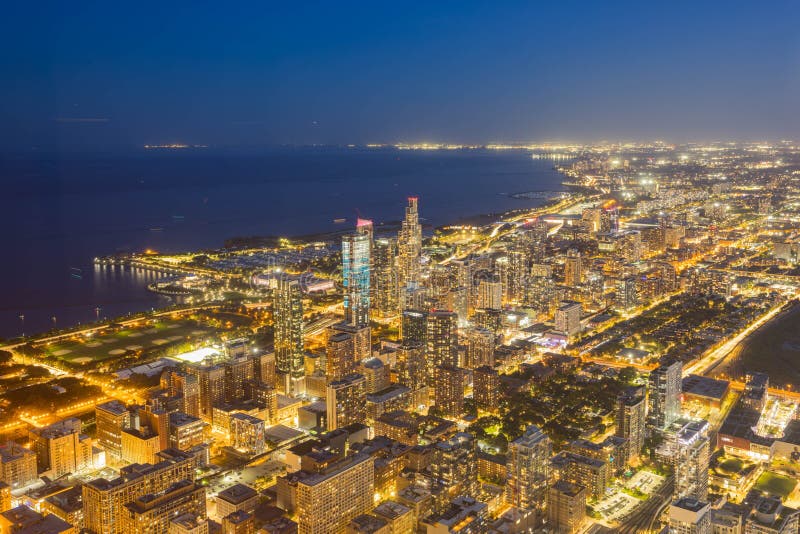 Sunset Aerial View of the Downtown Landscape from the Willis Tower ...