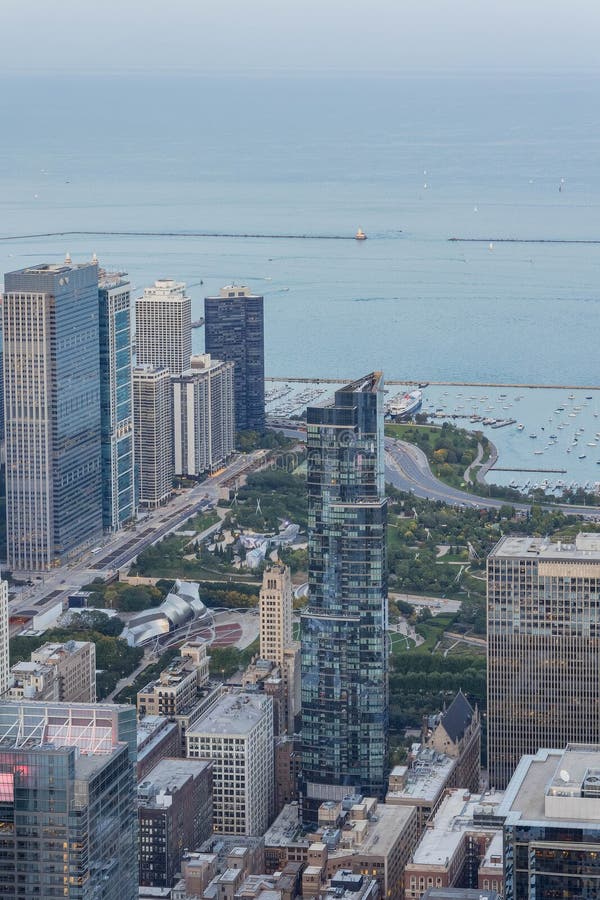 Sunset Aerial View of the Downtown Landscape from the Willis Tower ...