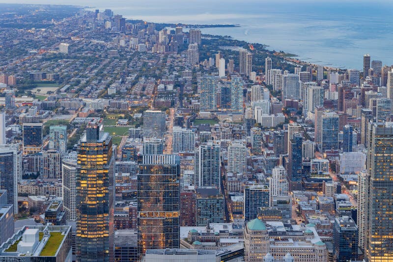 Sunset Aerial View of the Downtown Landscape from the Willis Tower ...