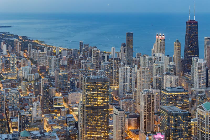 Sunset Aerial View of the Downtown Landscape from the Willis Tower ...