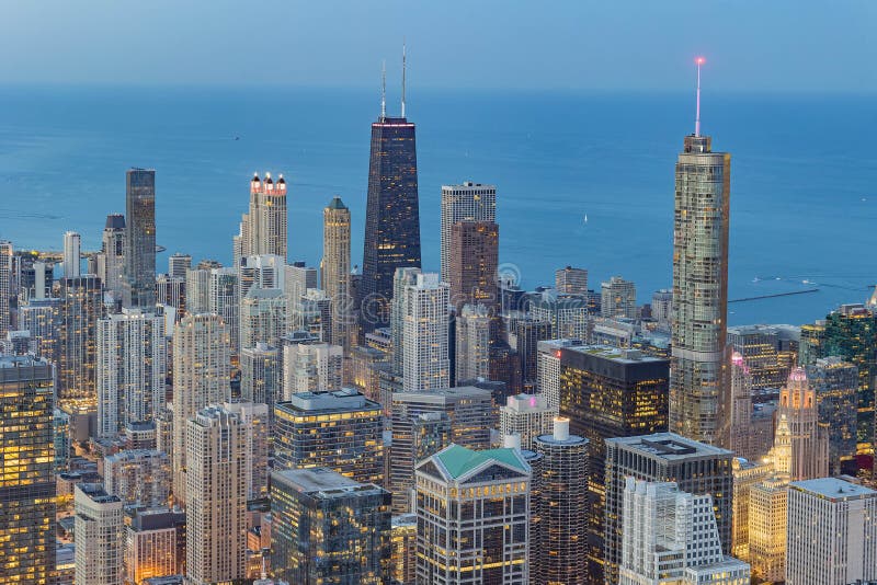 Sunset Aerial View of the Downtown Landscape from the Willis Tower ...
