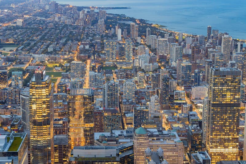 Sunset Aerial View of the Downtown Landscape from the Willis Tower ...