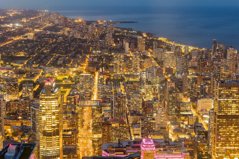 Sunset Aerial View of the Downtown Landscape from the Willis Tower ...