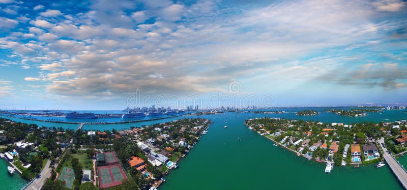 Sunset Aerial View of Miami Port from Helicopter Stock Image - Image of ...