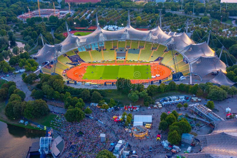 Sunset Aerial View of Olympiapark in German Town Munchen Stock Photo ...