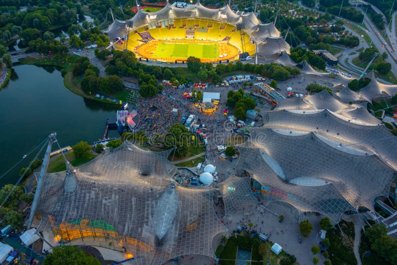 Sunset Aerial View of Olympiapark in German Town Munchen Stock Photo ...