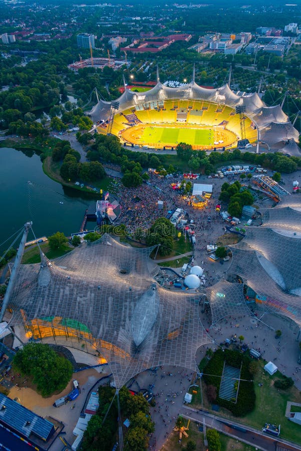 Sunset Aerial View of Olympiapark in German Town Munchen Stock Image ...
