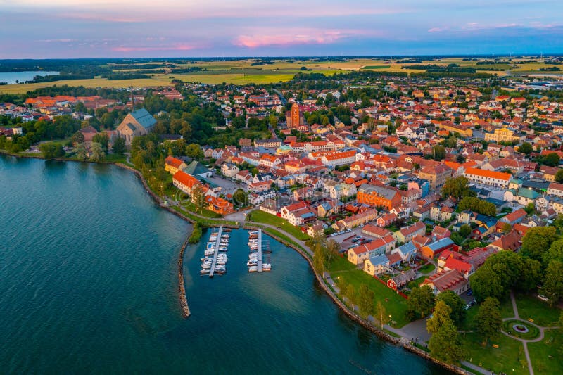 Sunset Aerial View of Swedish Town Vadstena Stock Photo - Image of ...