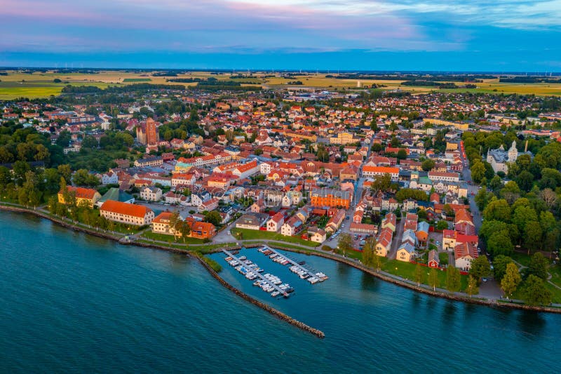 Sunset Aerial View of Swedish Town Vadstena Stock Image - Image of ...