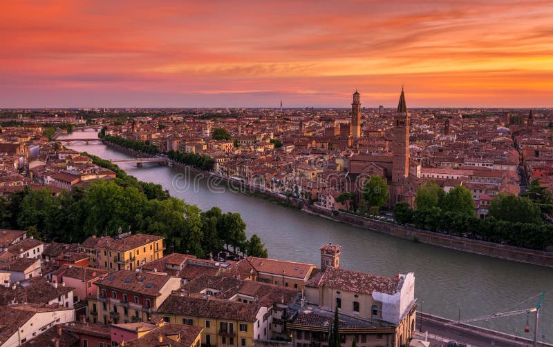 Sunset Aerial View of Verona Stock Photo - Image of outdoors, landmark ...