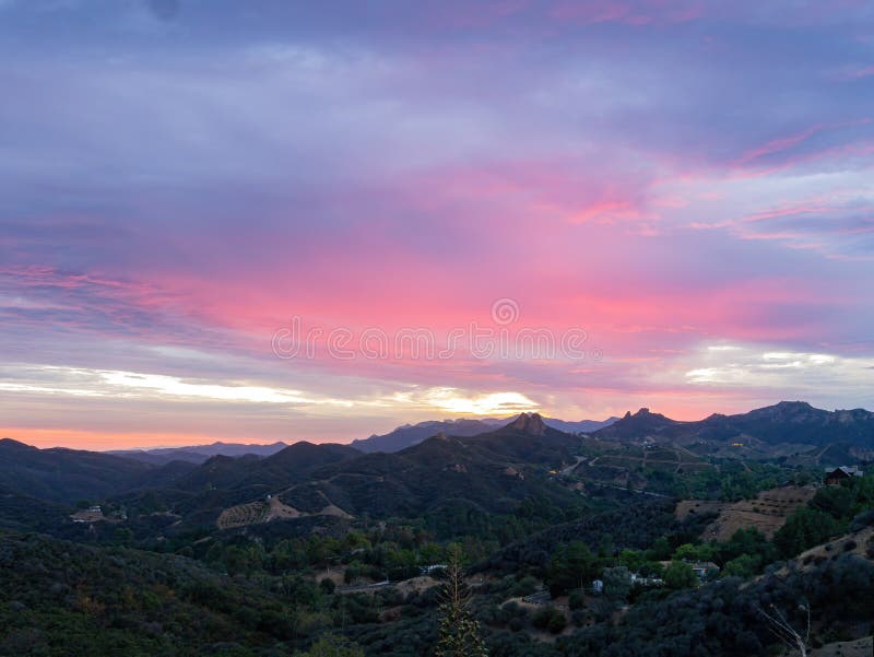 Sunset Afterglow Over Topanga State Park Stock Image - Image of side ...