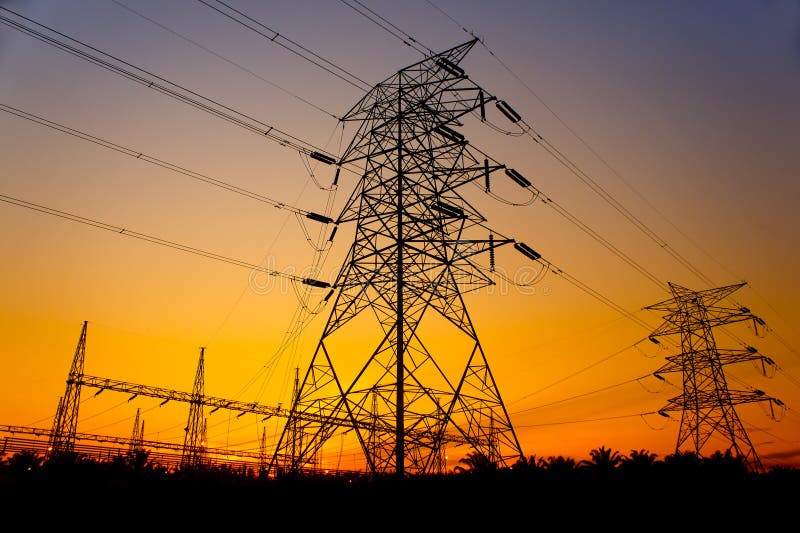 Power Lines at Sunset stock image. Image of lines, energy - 48794437